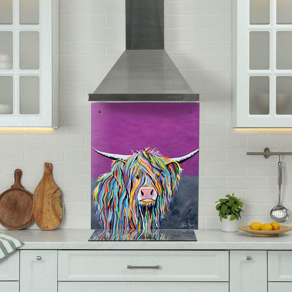 Angus McCoo Highland Cow Glass Splashback | Steven Brown Art