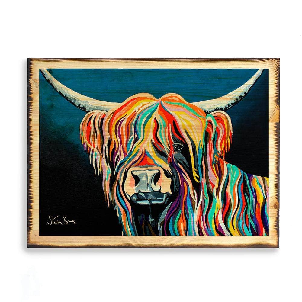 Harris McCoo - Highland Cow Wooden Print by Steven Brown — Steven Brown Art