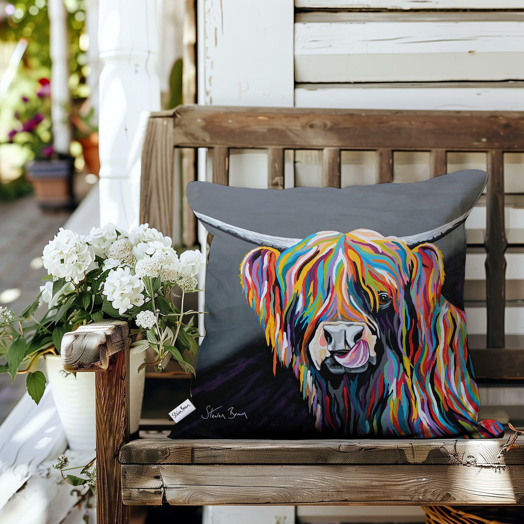 Heather McCoo Highland Cow Outdoor Cushion | Steven Brown Art