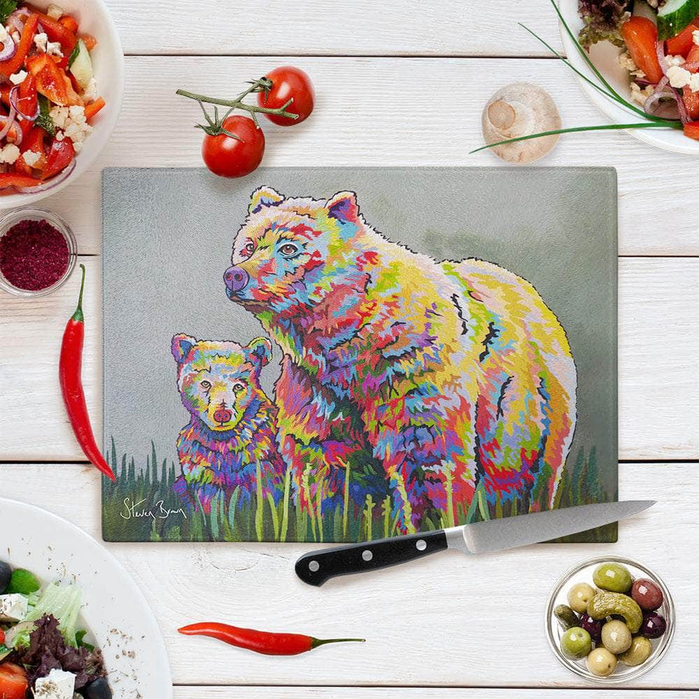 Mam McBear & The Wean - Glass Chopping Board — Steven Brown Art