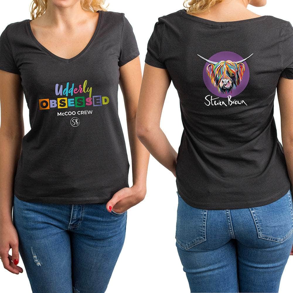 McCoo Crew Highland Cow Fitted V Neck T Shirt | Steven Brown Art