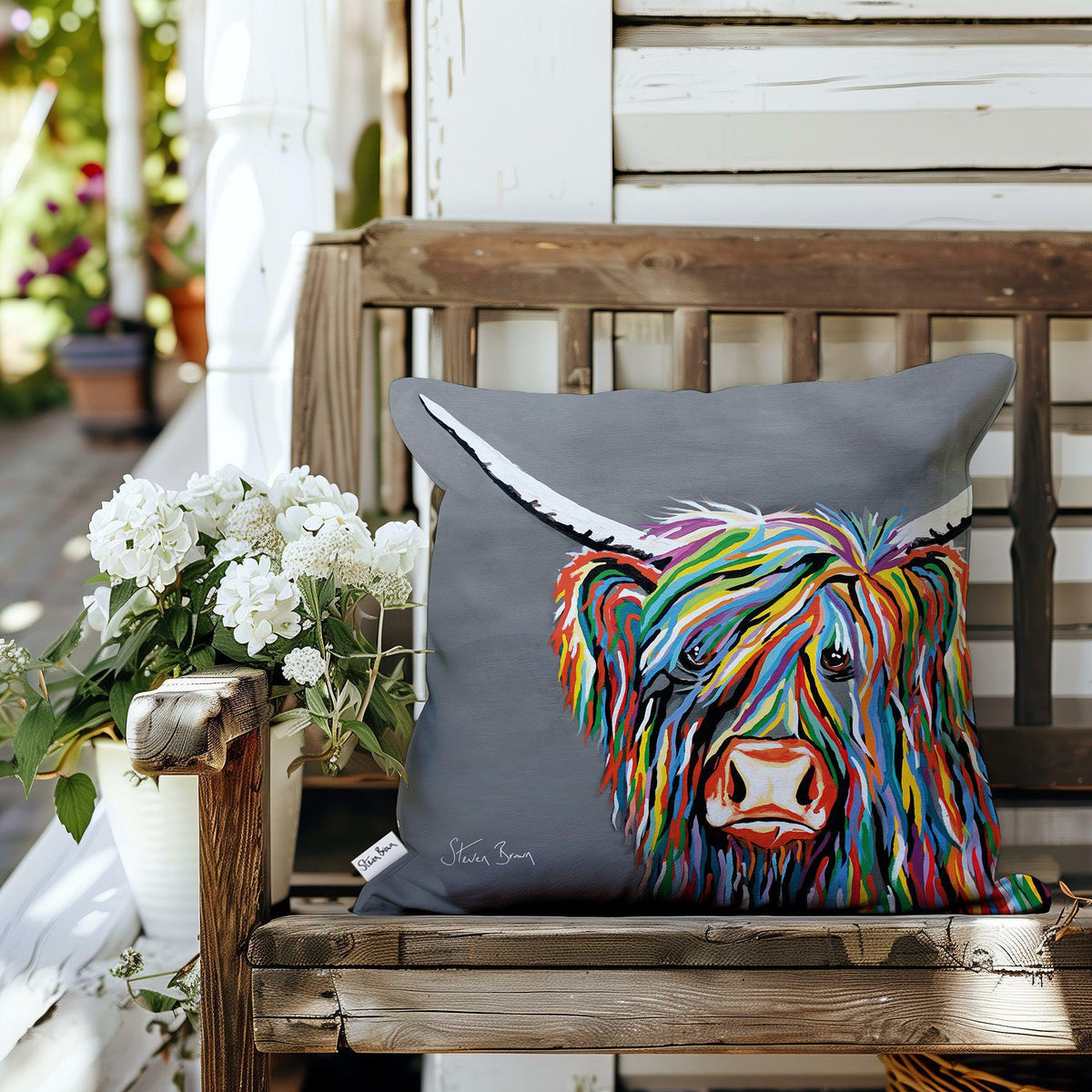 Rab McCoo Highland Cow Outdoor Cushions | Steven Brown Art