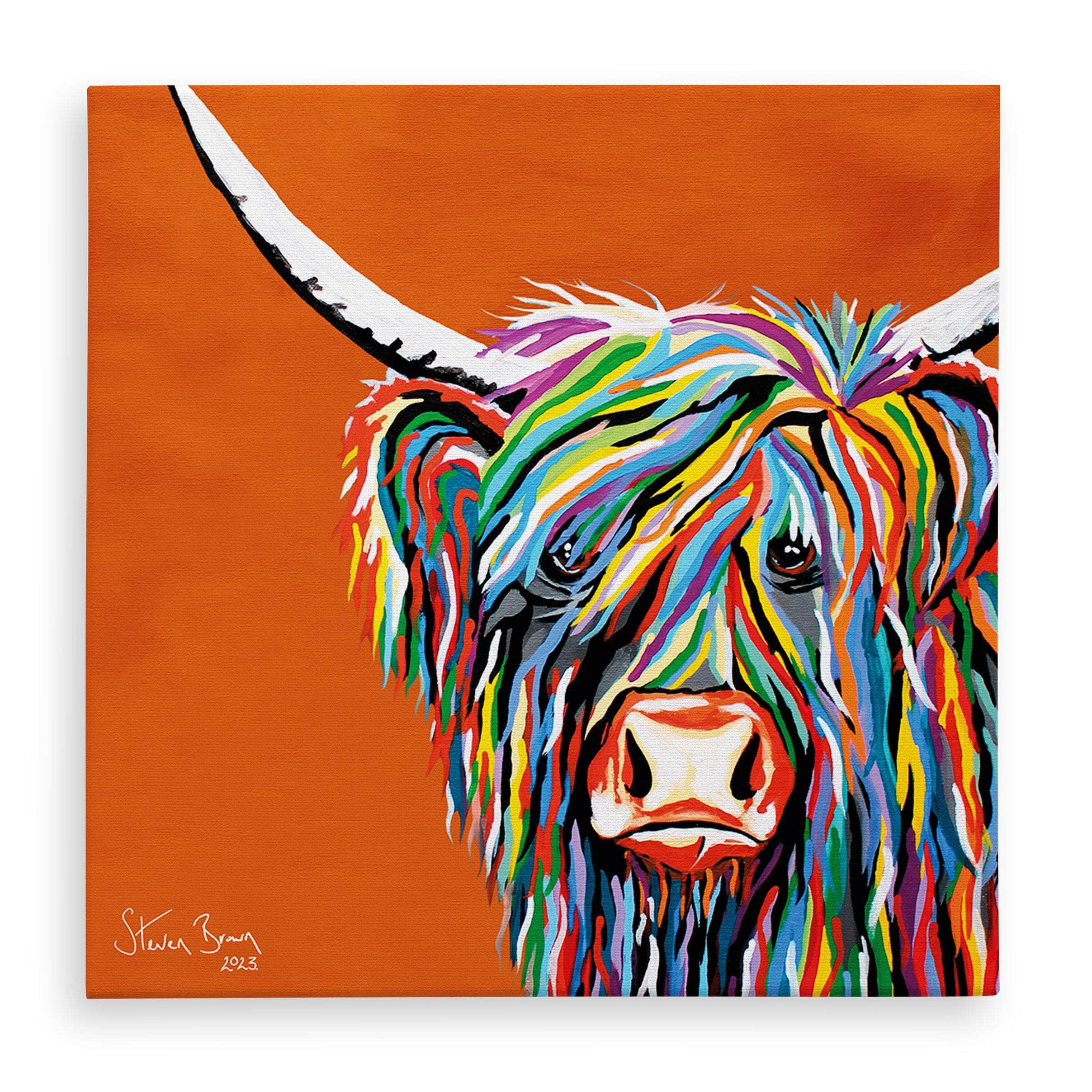 Rainbow Rab McCoo Colourful Highland Cow Canvas | Steven Brown Art