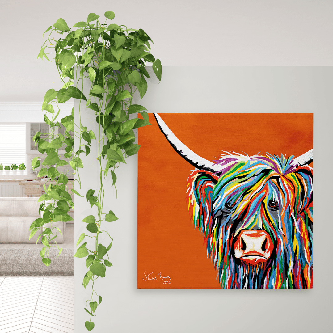 Rainbow Rab McCoo Colourful Highland Cow Canvas | Steven Brown Art